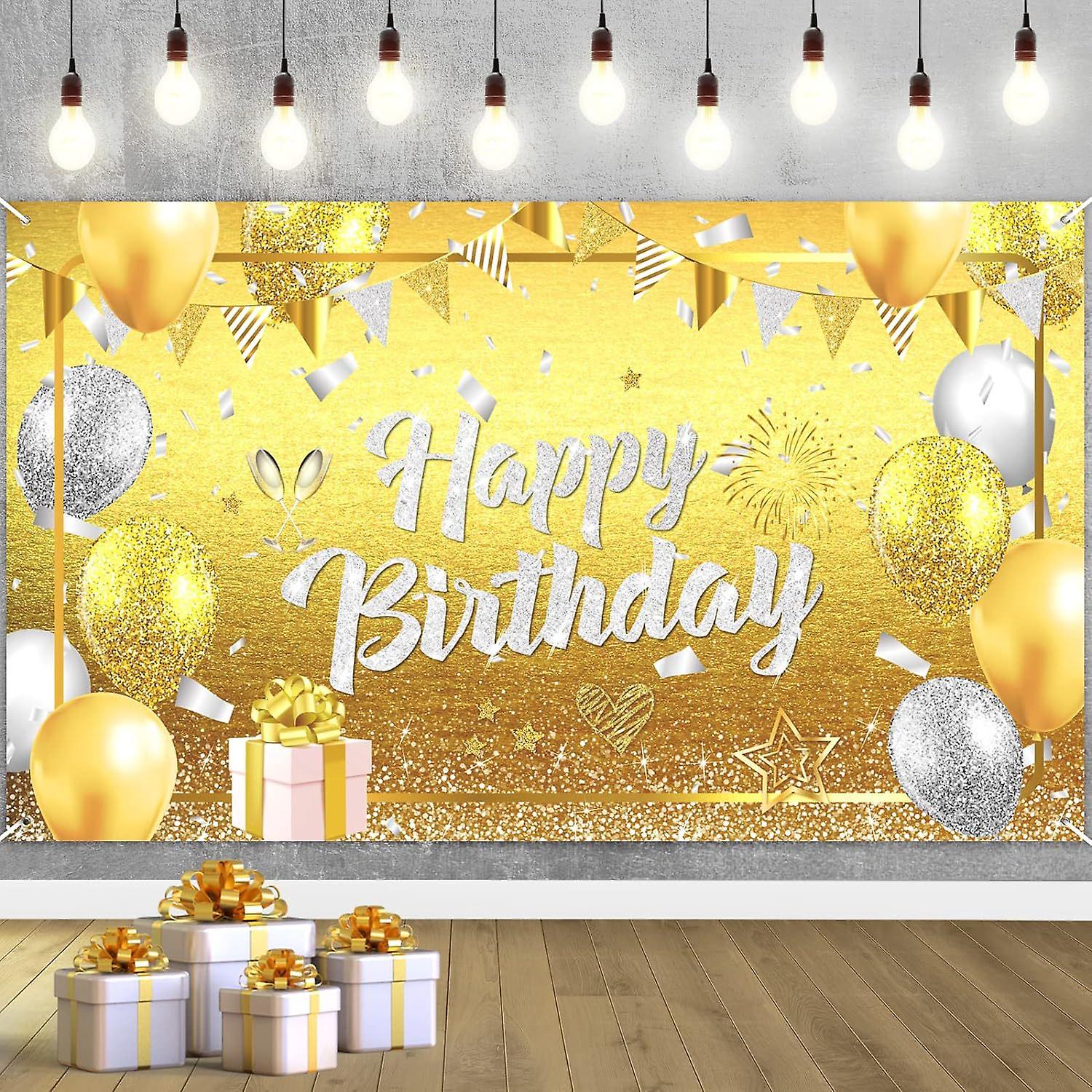 Happy Birthday Decorations Backdrop, Glitter Birthday Backdrop Sign, Happy Birthday Banner ...