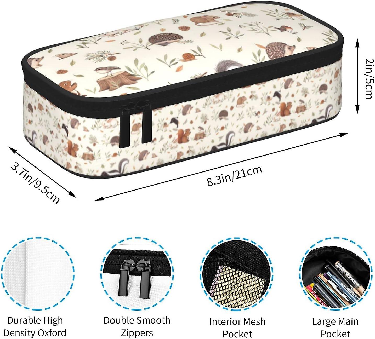 Nature Lovely Hedgehog Squirrel Birds Print Pencil Case Large Capacity ...