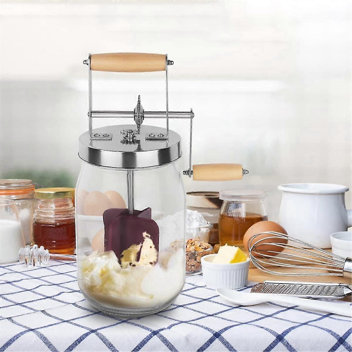 1.5 Liters Manual Butter Churner - Wooden Handle Shakes Stainless Steel ...