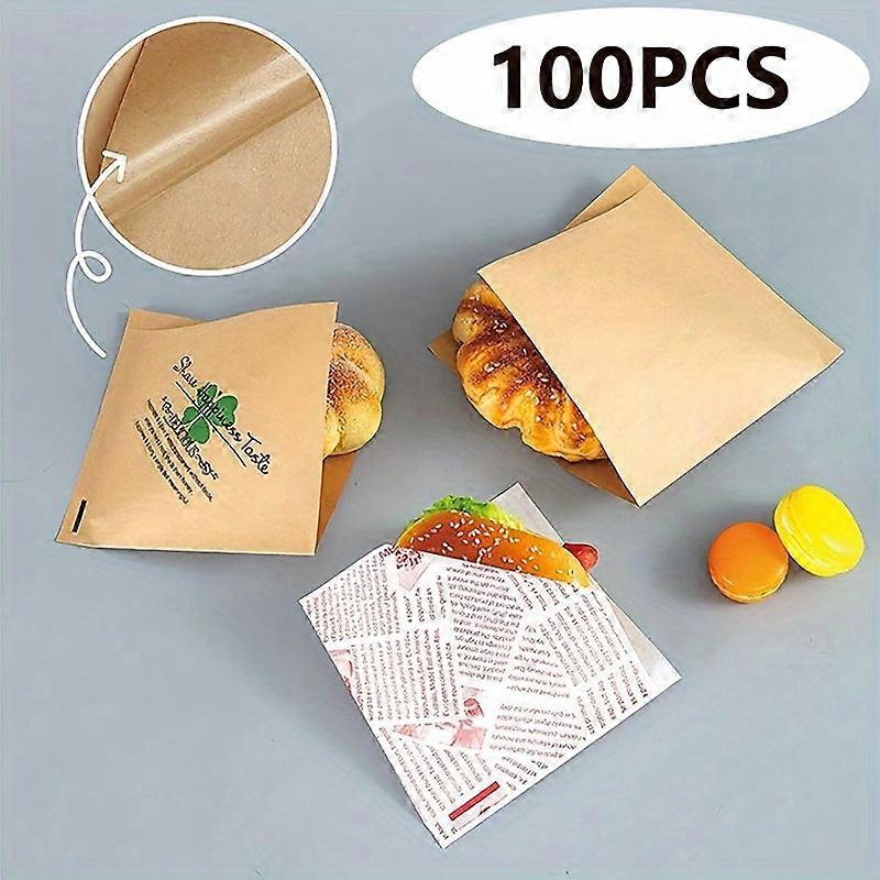 100pcs, Disposable Food Bags, Greaseproof Paper Food Wrappers, For ...