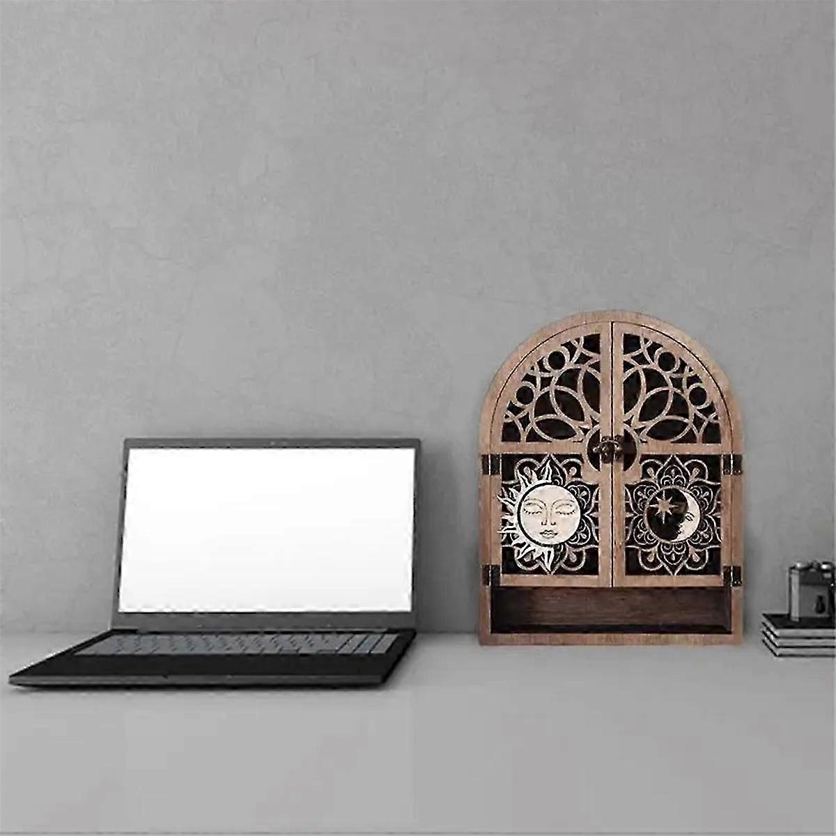 Sun Moon Crystal Display Stand 4 Shelves Natural Wooden Shelf Gothic ...