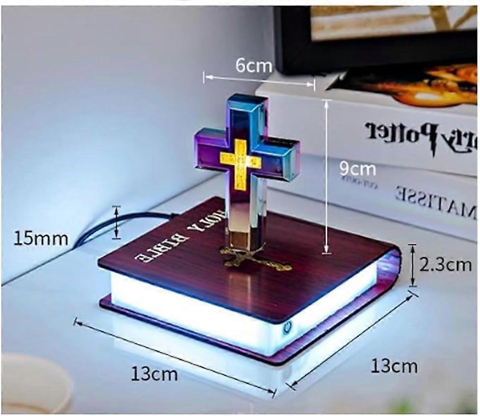 Levitating Cross Lamp - Floating Bible Night Light & Colorful Magnetic ...