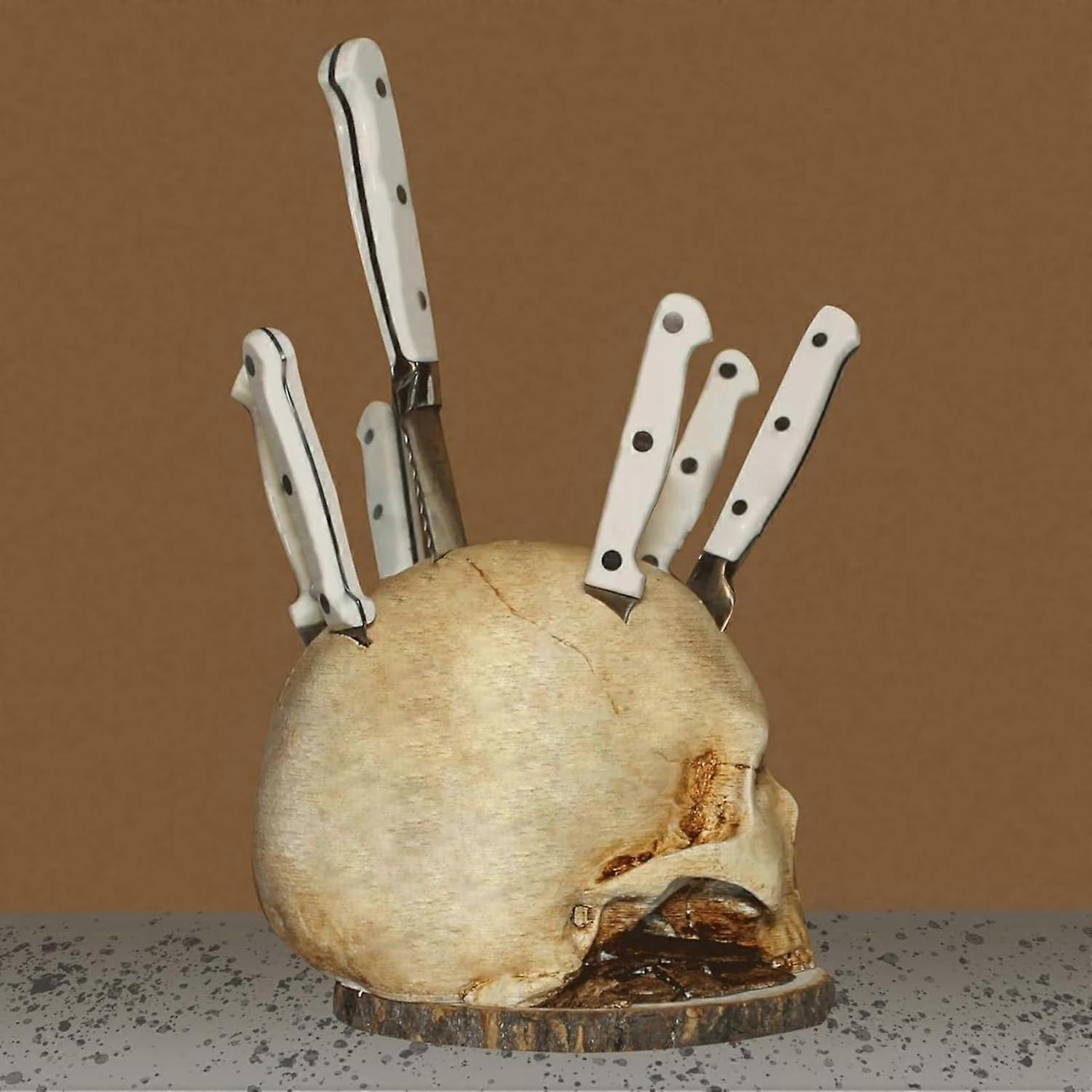 Skull Knife Holder For Kitchen Skeleton Stand Knife Storage Head Rack ...