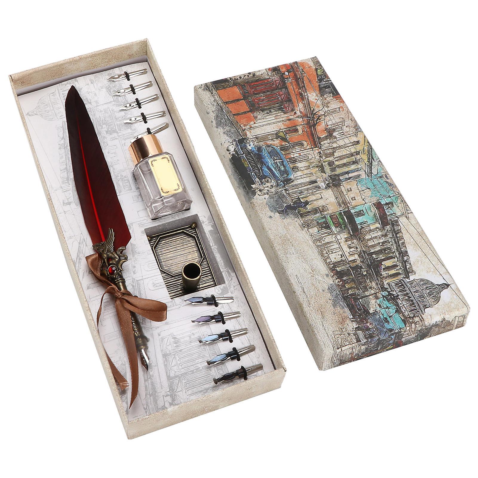 Feather Pen Set Vintage Ink Writing Kit for Creative Gifts for Teachers ...