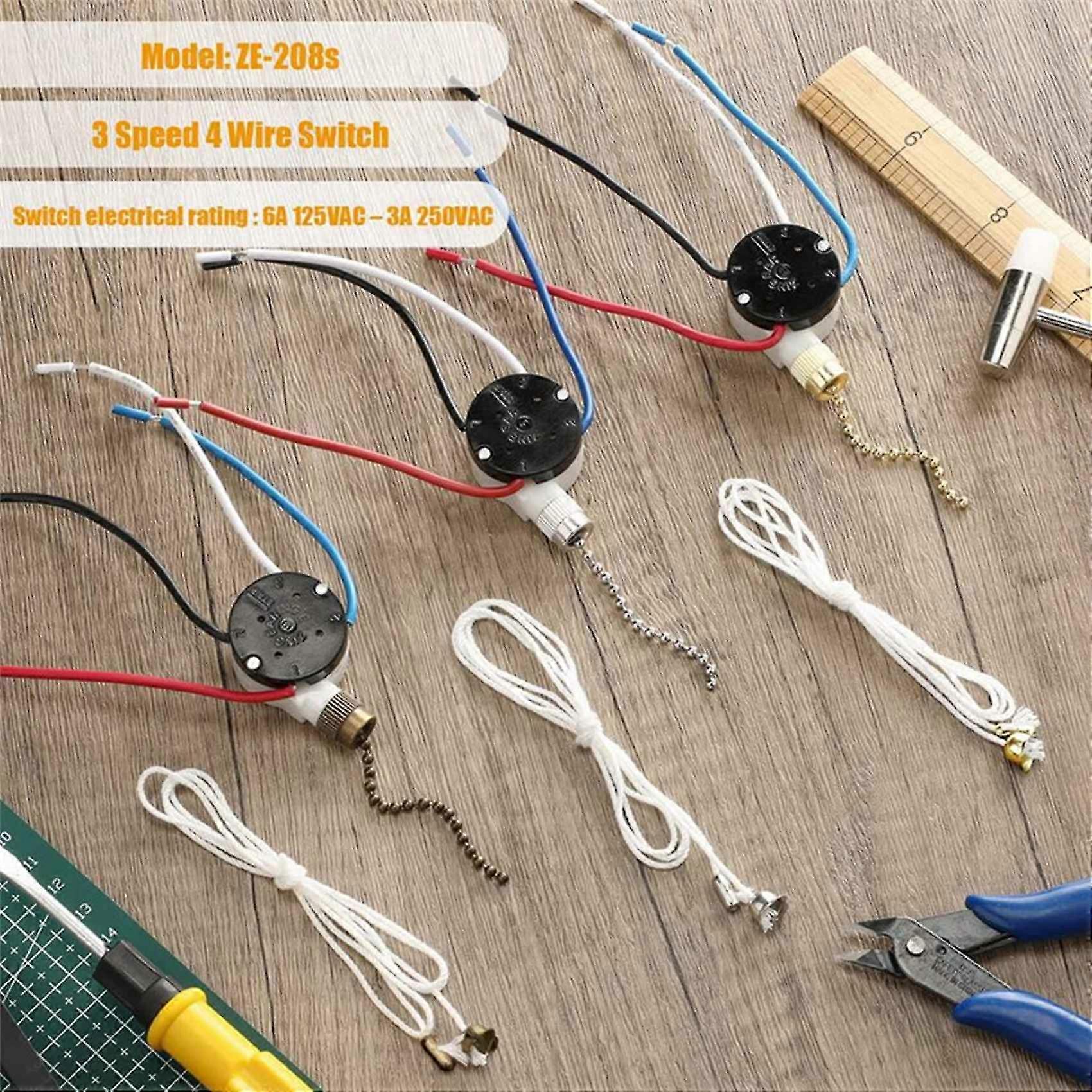 3 Pcs Ze-208s E89885 3 Speed 4 Wire Pull Chain Switch Ceiling Fan Light ...