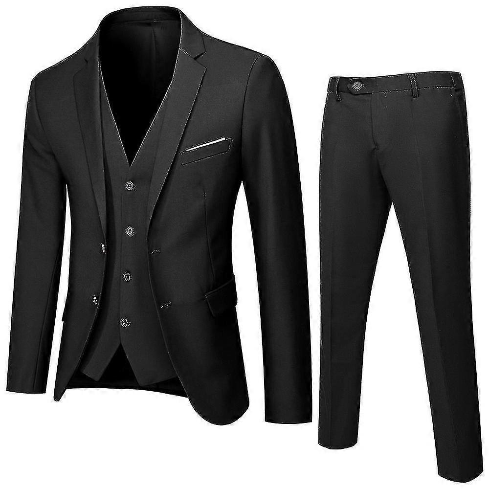 Men's 3 Piece Slim Fit Suit Set One Button Solid Jacket Vest Pants ...