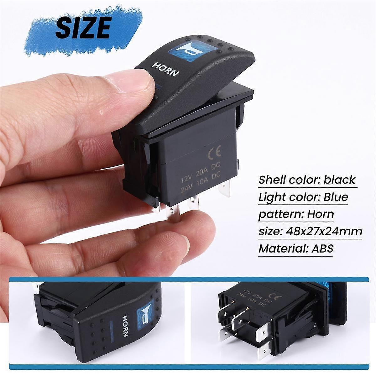 Blue Light Horn pattern LED 12V/20A 24V/10A 5-pin Rocker Toggle Switch ...