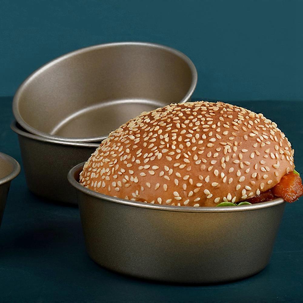 4Pcs 4 Inch Carbon Steel Golden Mousse Cake Burger Mold Round Non-Stick ...