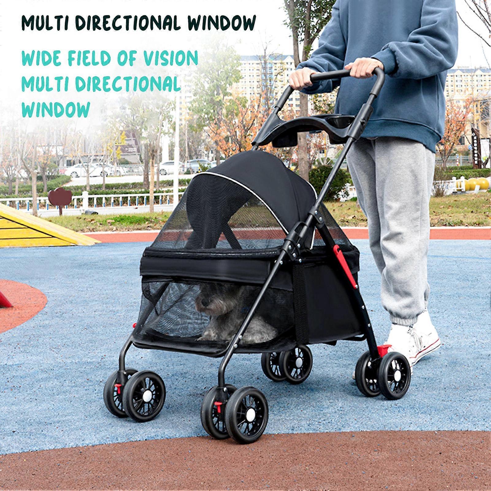 4 Wheels Dog Stroller, Outdoor Travel Pet Folding Stroller, Dog Cat ...