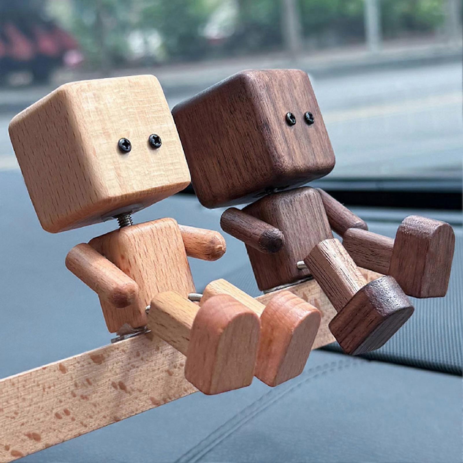 Wooden Decorative Figurines Doll Hand-made Car Dashboard Accessories ...