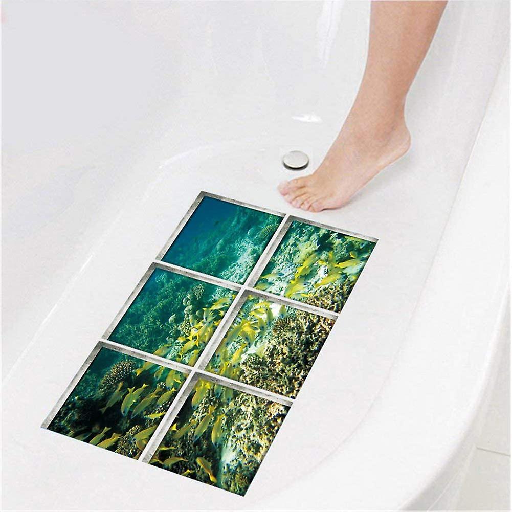 Bath Treads Stickers Sea Fish Pattern Square 3d Adhesive Anti Slip Tub ...
