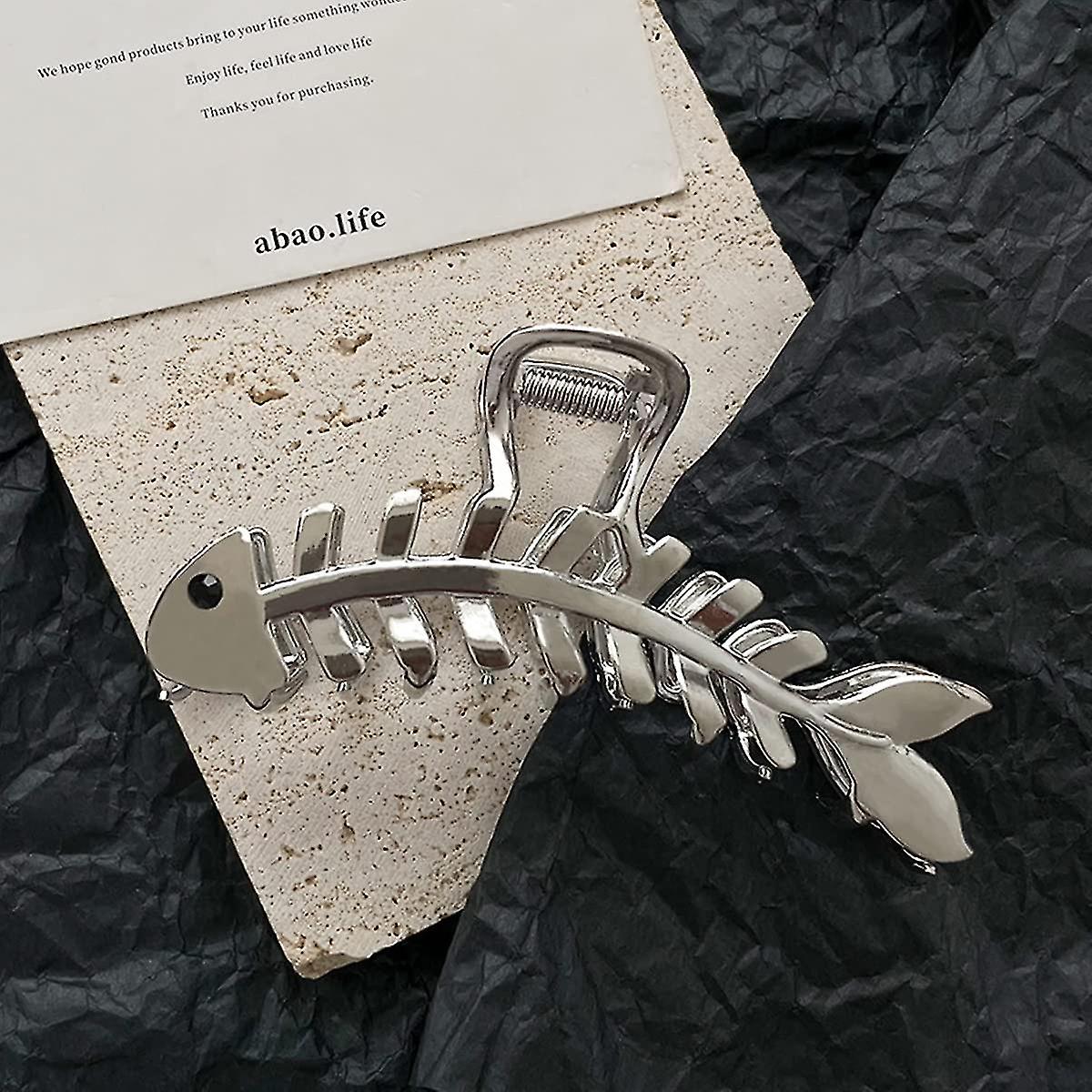 Gold Hair Clips Fish Bone Shape Hair Claw Clip Large Metal Hair Jaw ...