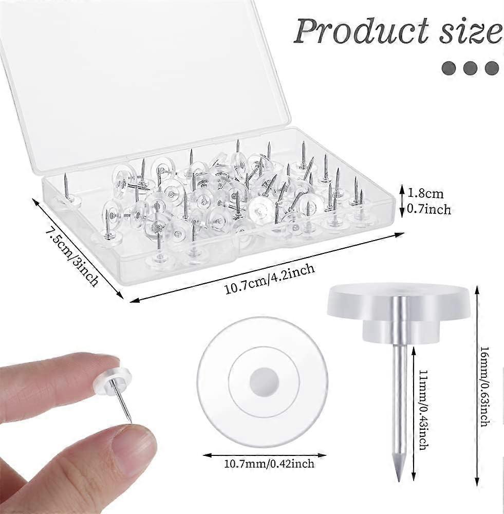 Pack of 60 Transparent Push Pins, 16 mm Pin Board Pins, Flat Drawing ...