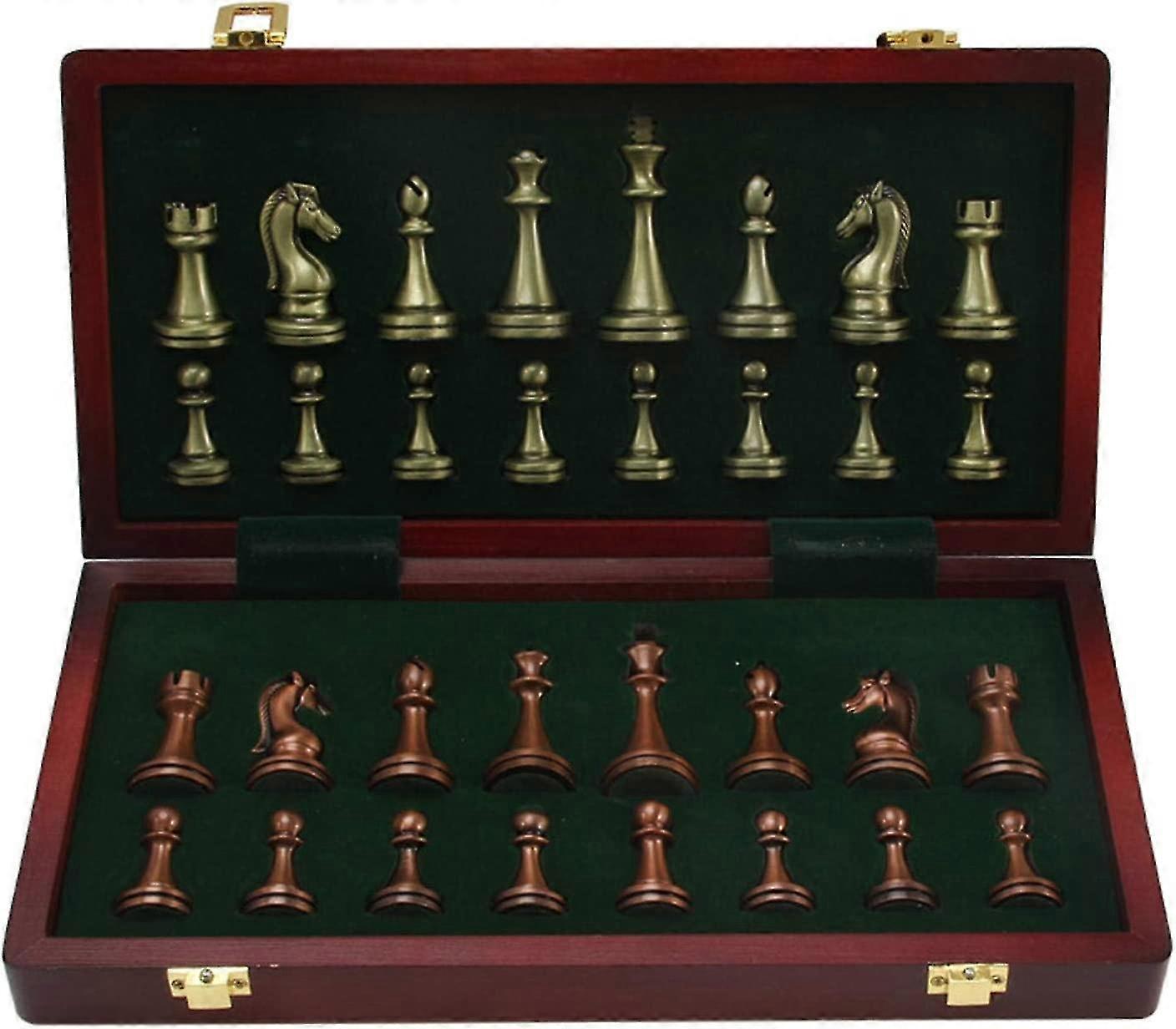 Deluxe Chess Set For Adults, Large Metal Bronze Chess Pieces Set ...