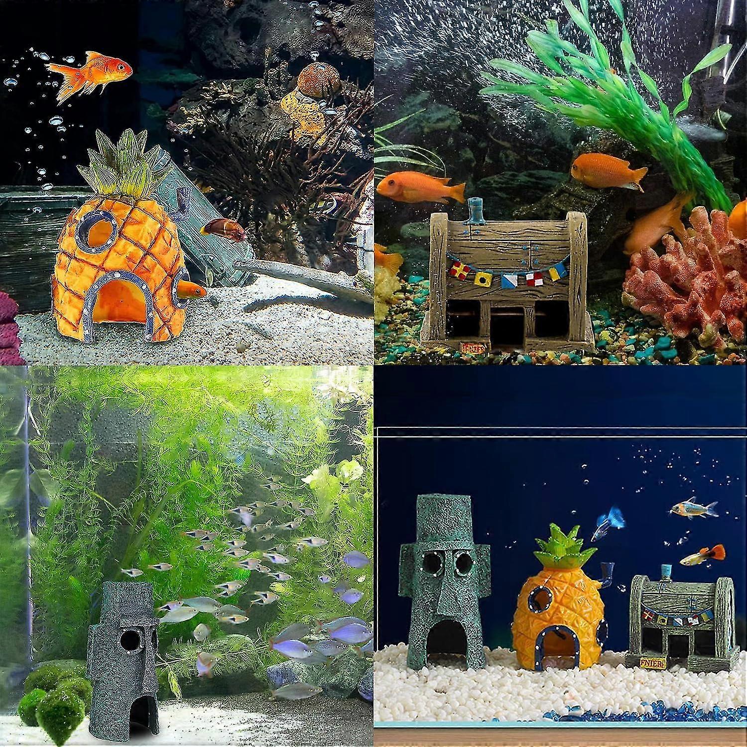 9 Pieces Cartoon Fish Tank Decoration, Resin Cave, Fish And Shrimp ...
