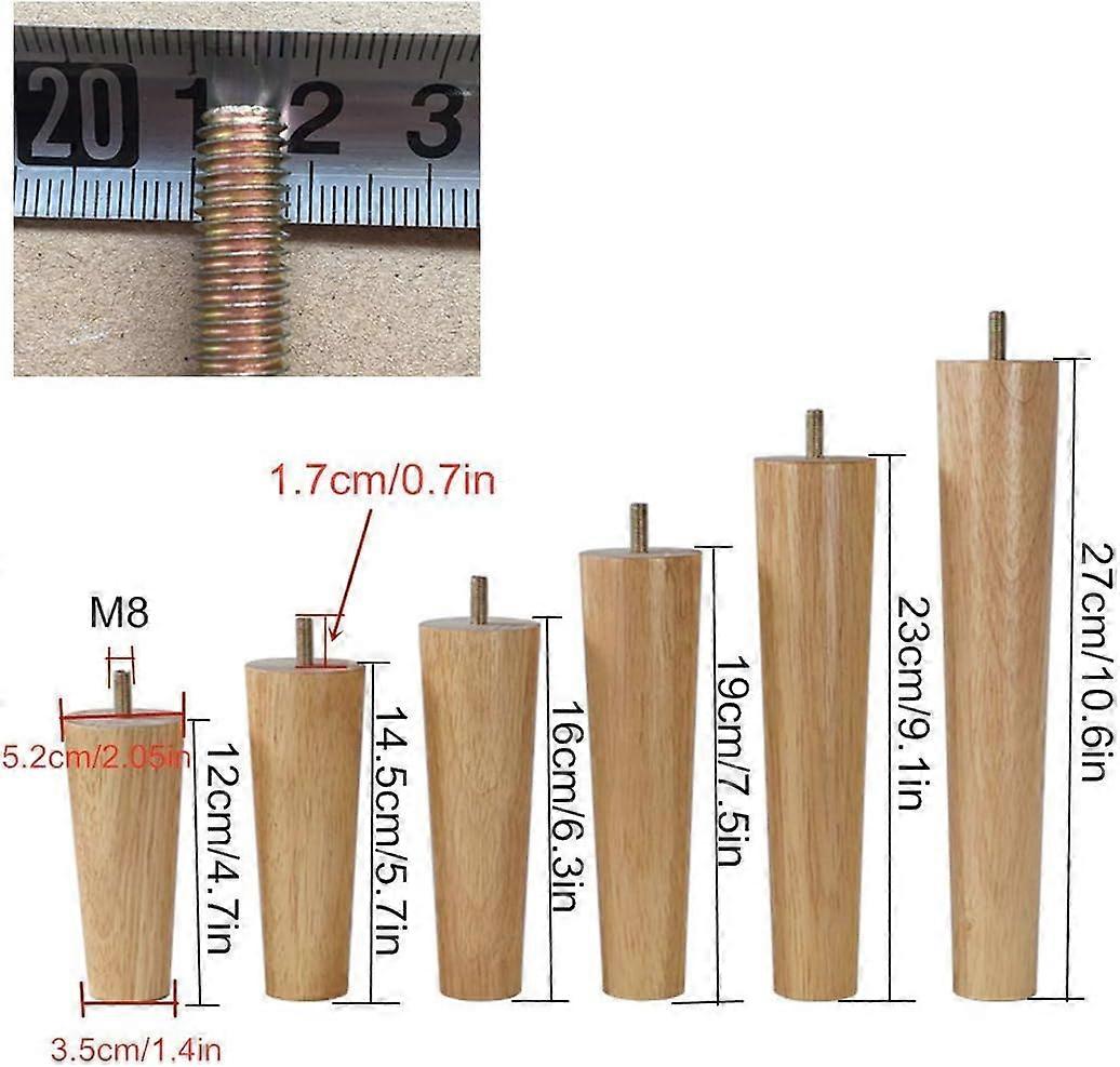Set of 4 Solid Wood Furniture Legs,Straight Cone Sofa Feet,Wooden ...