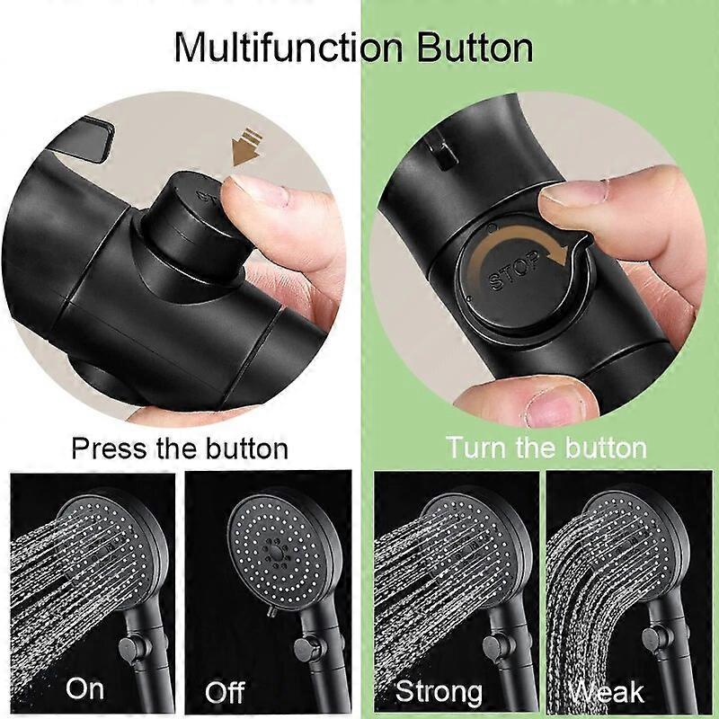5 Modes High Pressure Black Shower Head with Button One Key Stop Water ...