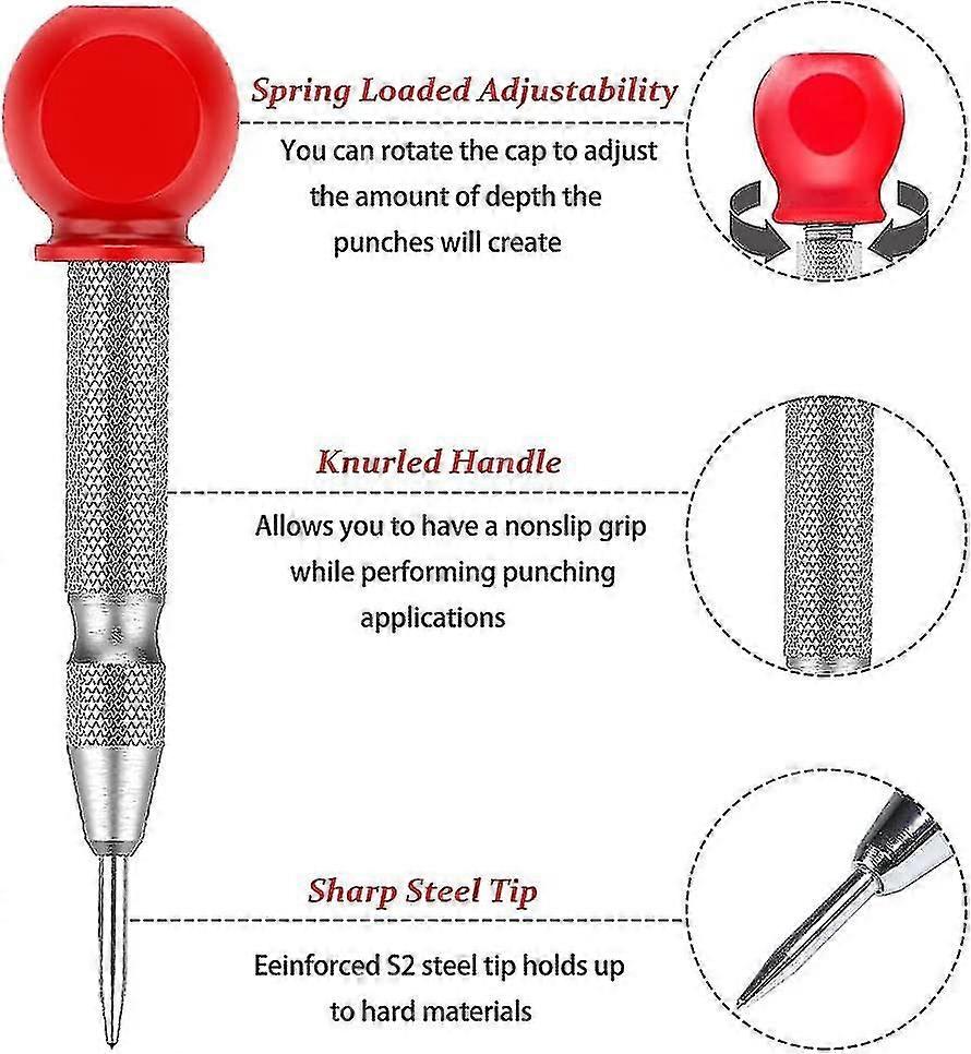 Automatic Center Punch Adjustable Spring Loaded Center Hole Punch Tool ...