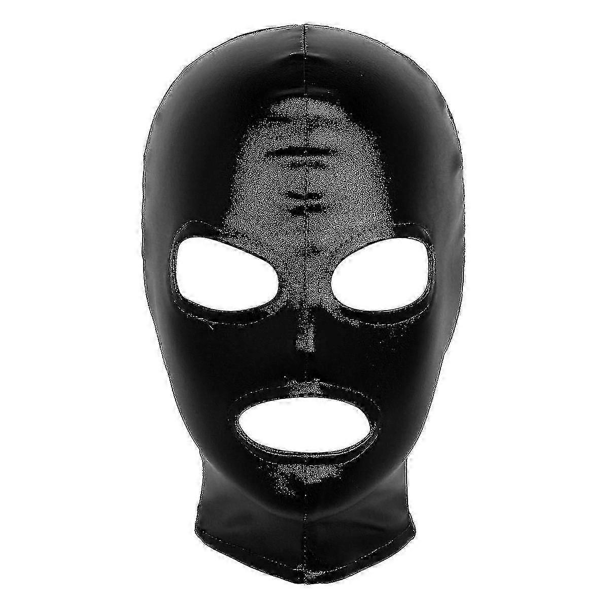 Mens Women Latex Hood Mask Cosplay Outfit Shiny Metallic Open Eyes And ...