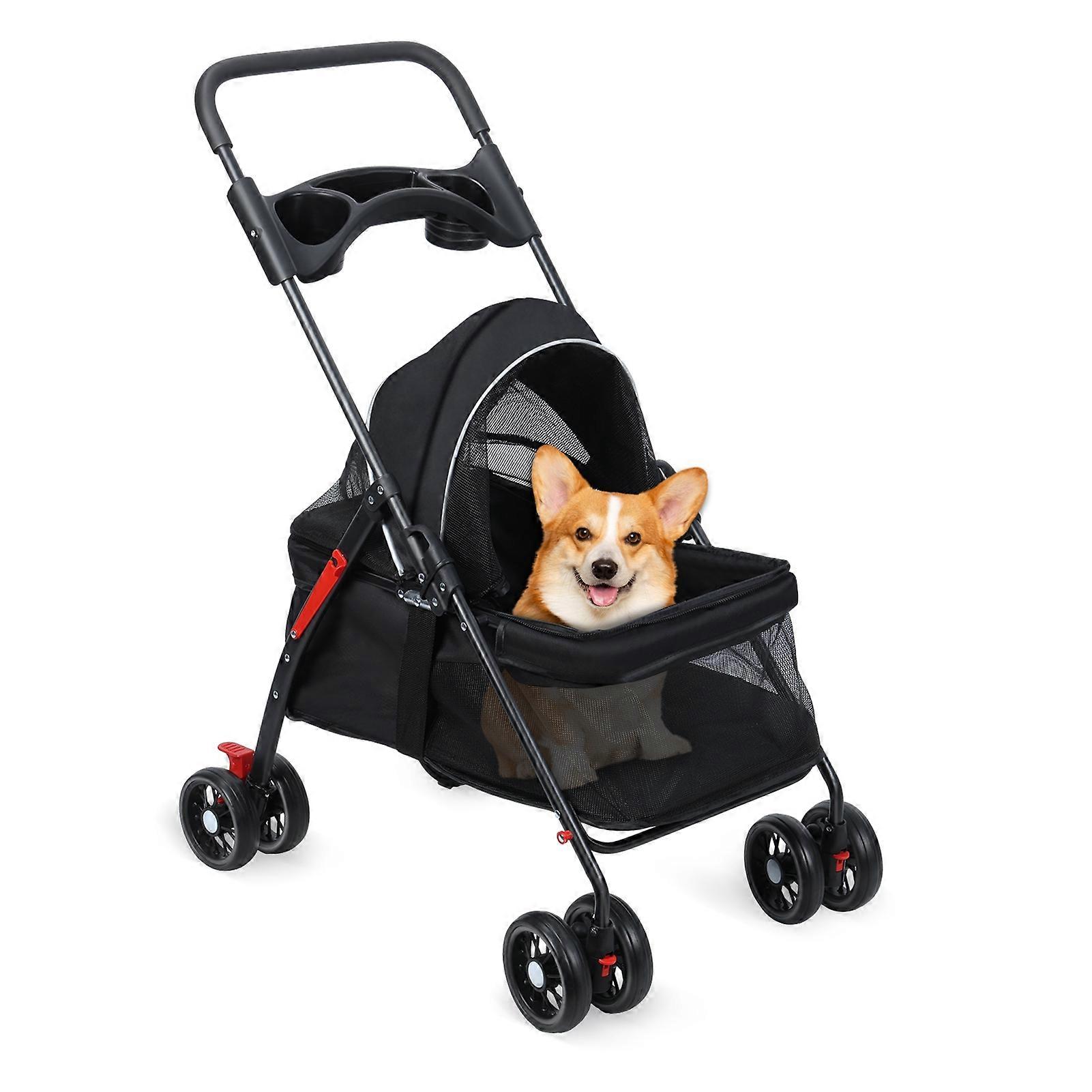 4 Wheels Dog Stroller, Outdoor Travel Pet Folding Stroller, Dog Cat ...
