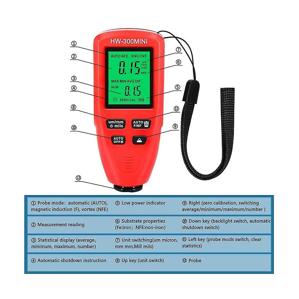 -300mini Coating Thickness Gauge 0-2000um Measuring Paint Tools ...