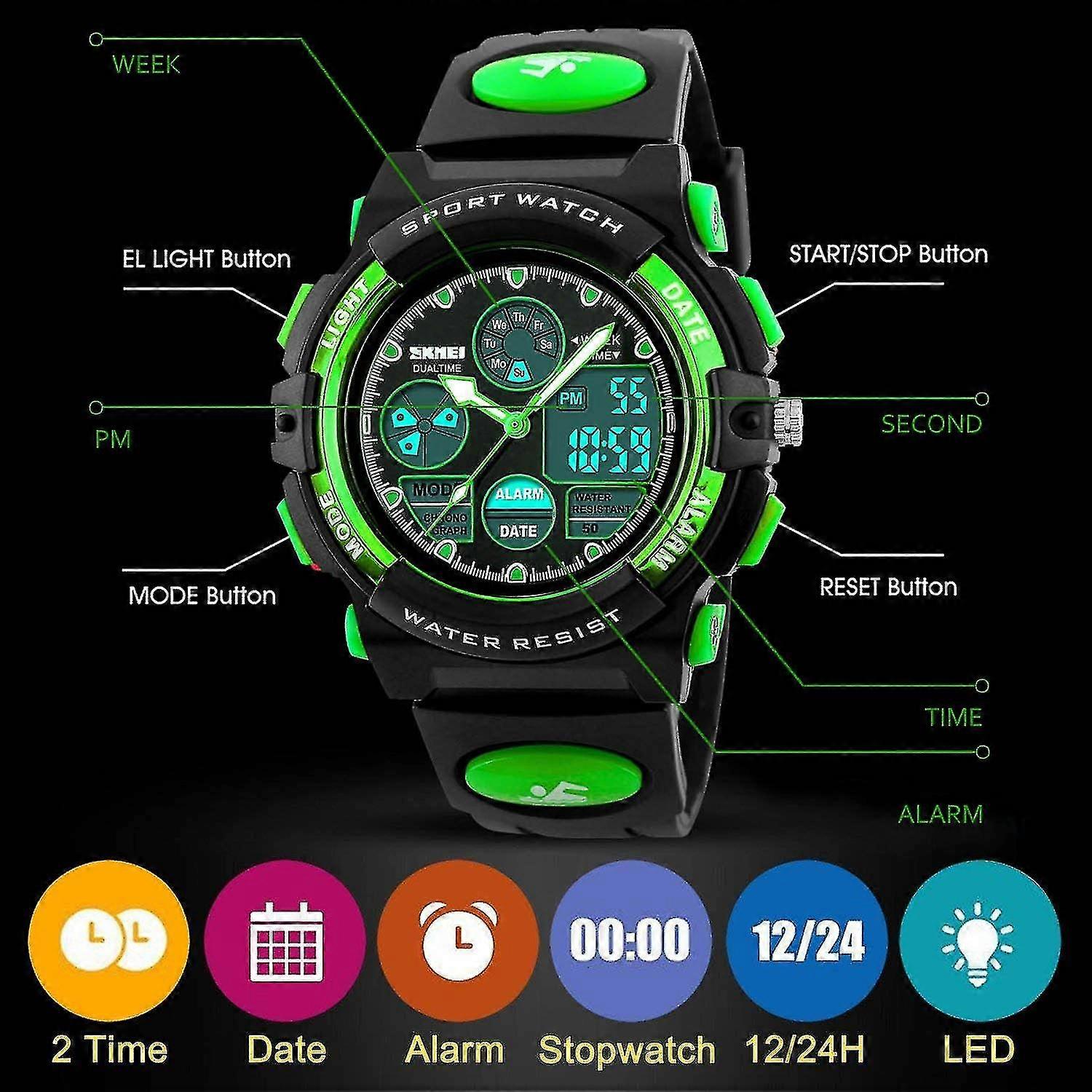 Kids Digital Sport Watch, Boys Girls Waterproof Sports Outdoor Watches ...