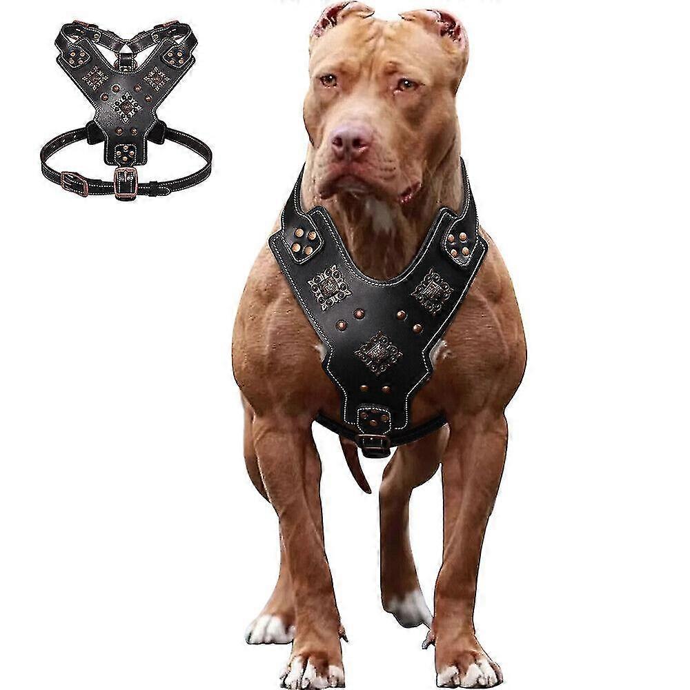 Heavy Duty Dog Harness Real Leather Chest Plate Vest for Large Dog ...