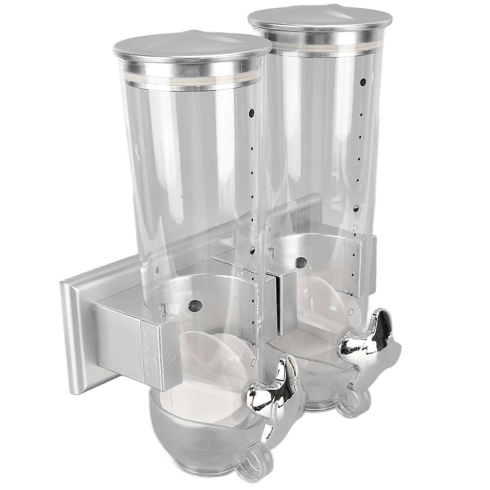 Double Cereal Dispenser Silver Wall Mounted Oatmeal Dispenser Grain ...