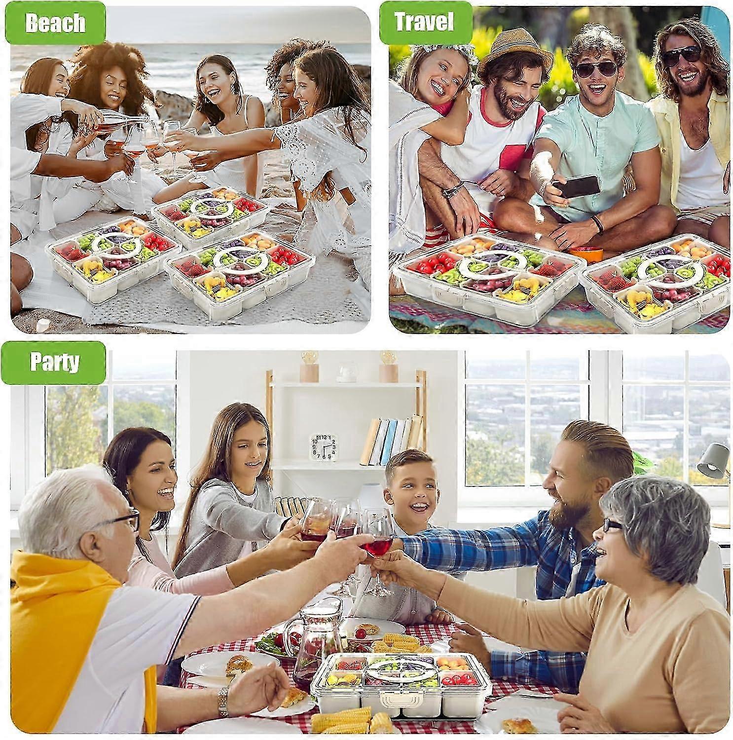 Snackle Box Container, Divided Serving Tray with Lid and Handle, Travel ...