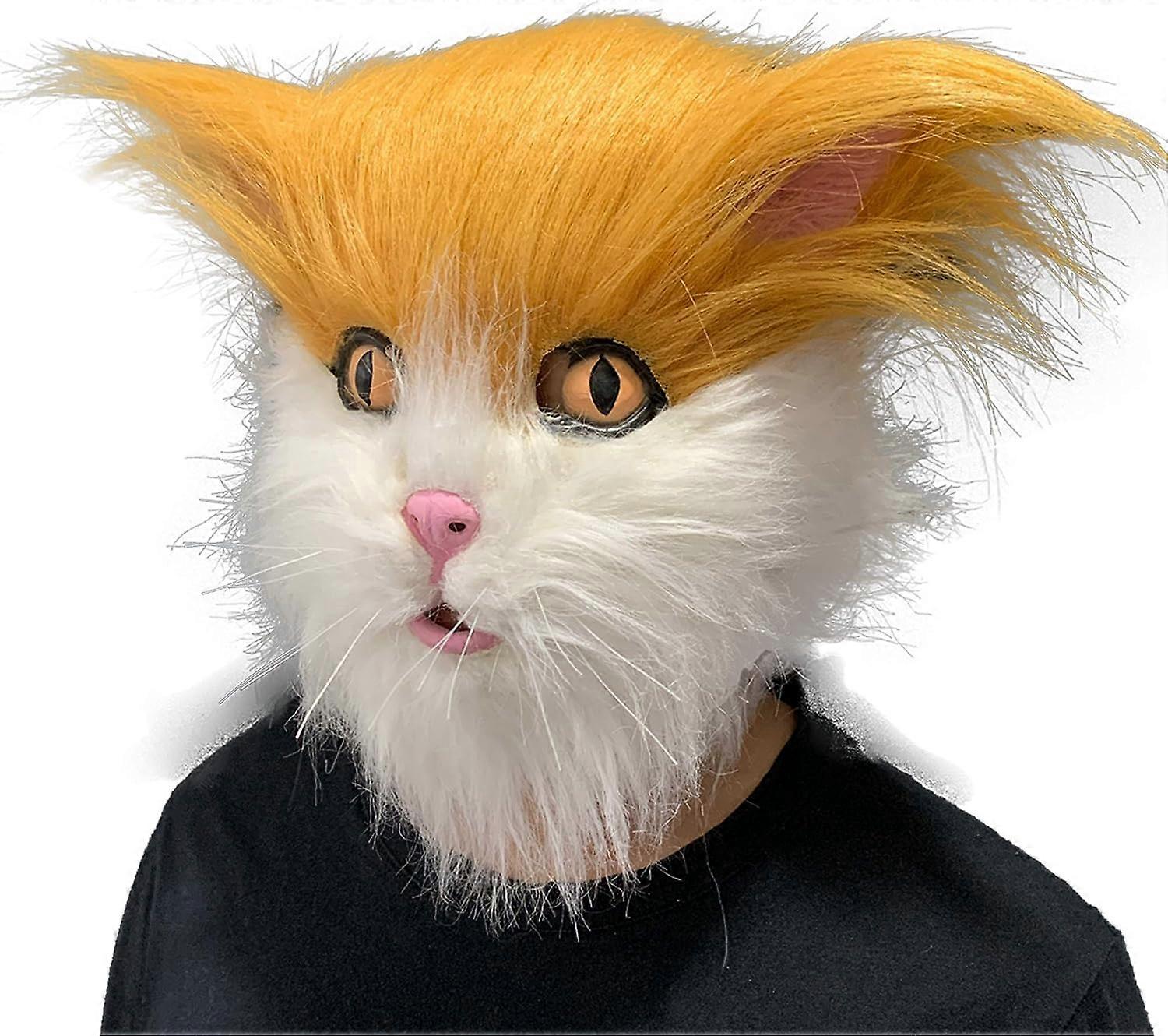 Cat Mask Latex Cute Animal Plush Helmet Full Head Fluffy Halloween ...