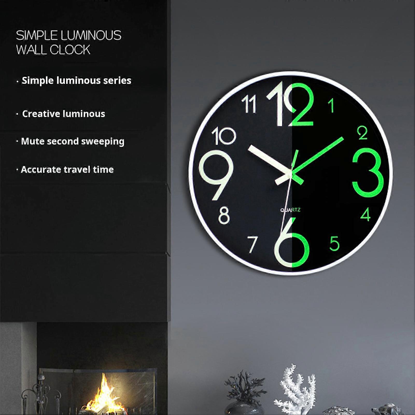 12-Inch Luminous Wall Clock Round Glow in The Dark Number Non Ticking ...
