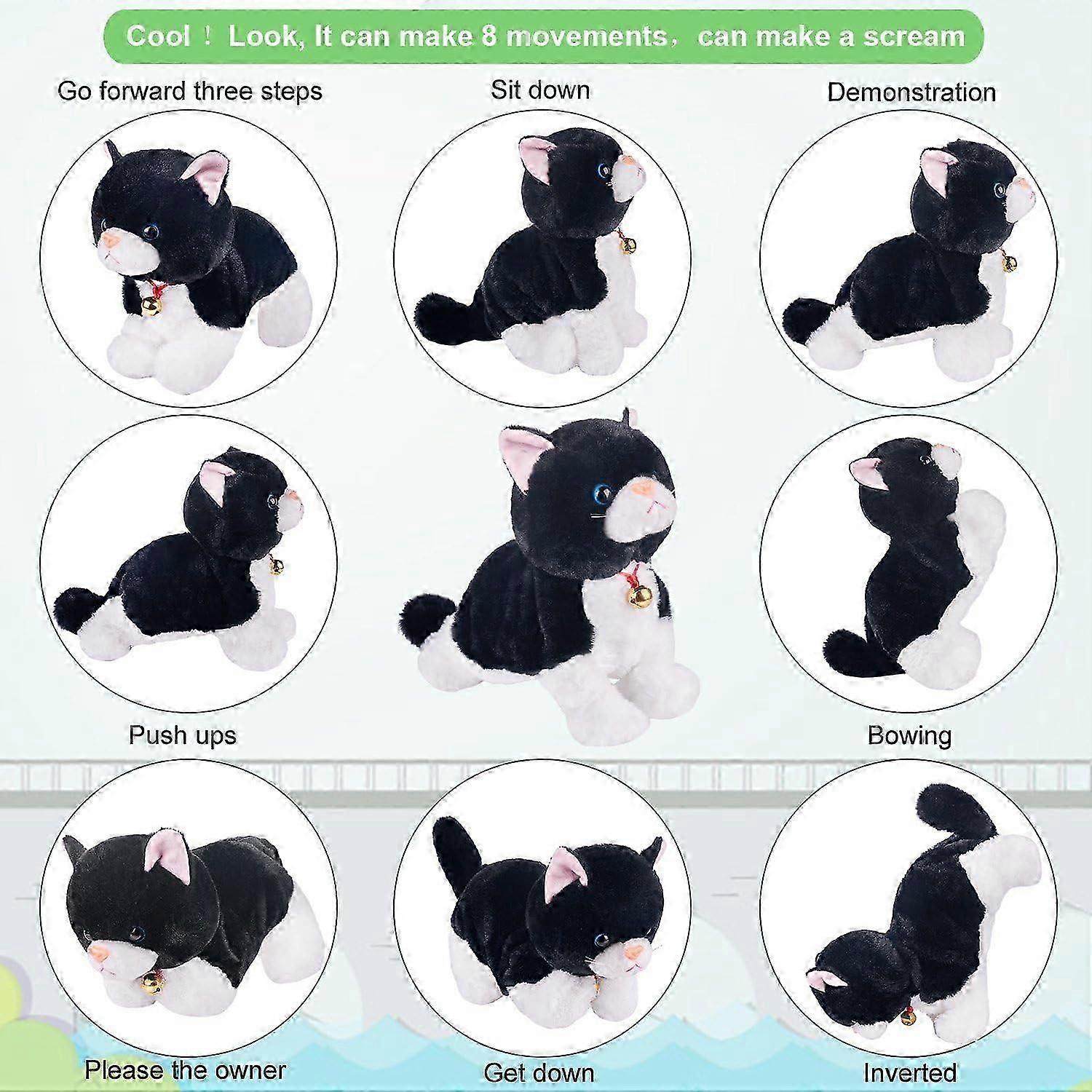 Black Plush Robot Cat Stuffed Animal Interactive Cat Robot Toy, Barking ...