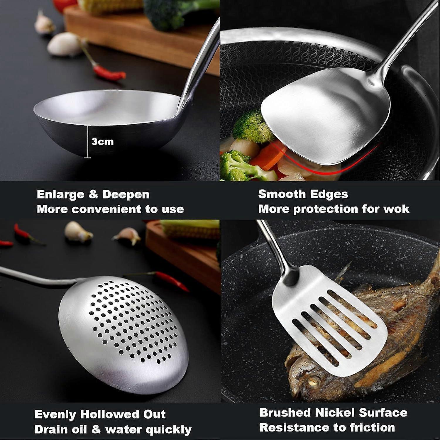 Carbon steel, stainless steel wok spatula metal, 4 -piece 17 -inch ...