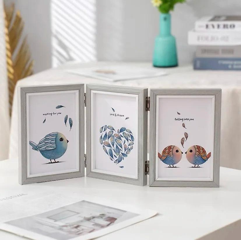 Creative Desktop Photo Frame Combination Wooden Folding Triplex Folding ...