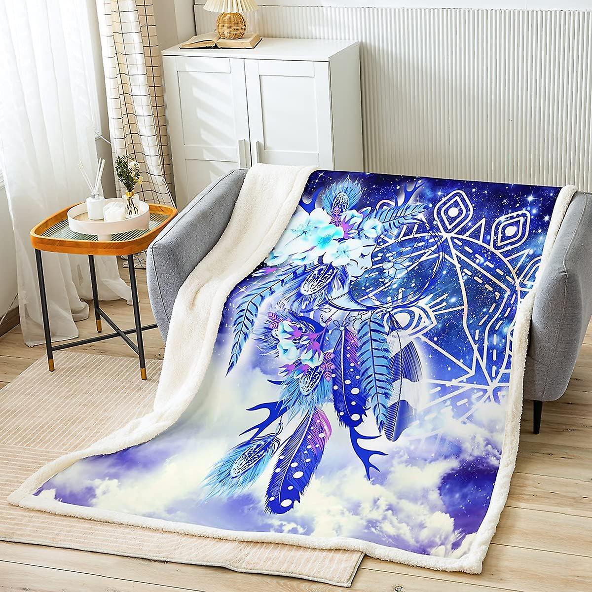 Bohemian Style Sherpa Tæppe Dreamcatcher Fleece Kaste Tæppe Moon Plys ...