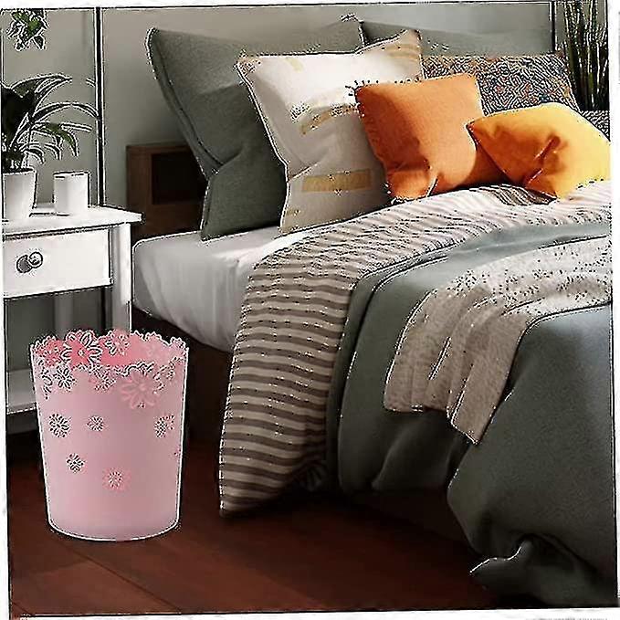 Plastic Trash Can Hollow Flower Wastepaper Basket Round Lidless Garbage ...