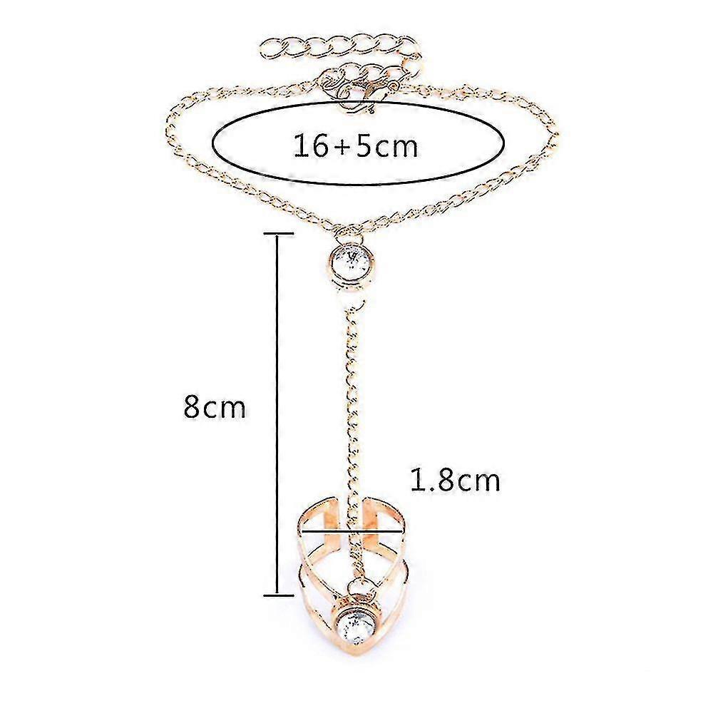 Women Wrist Chain Hand Back Chain Gold Crystal Ring Bracelet Jewelry ...