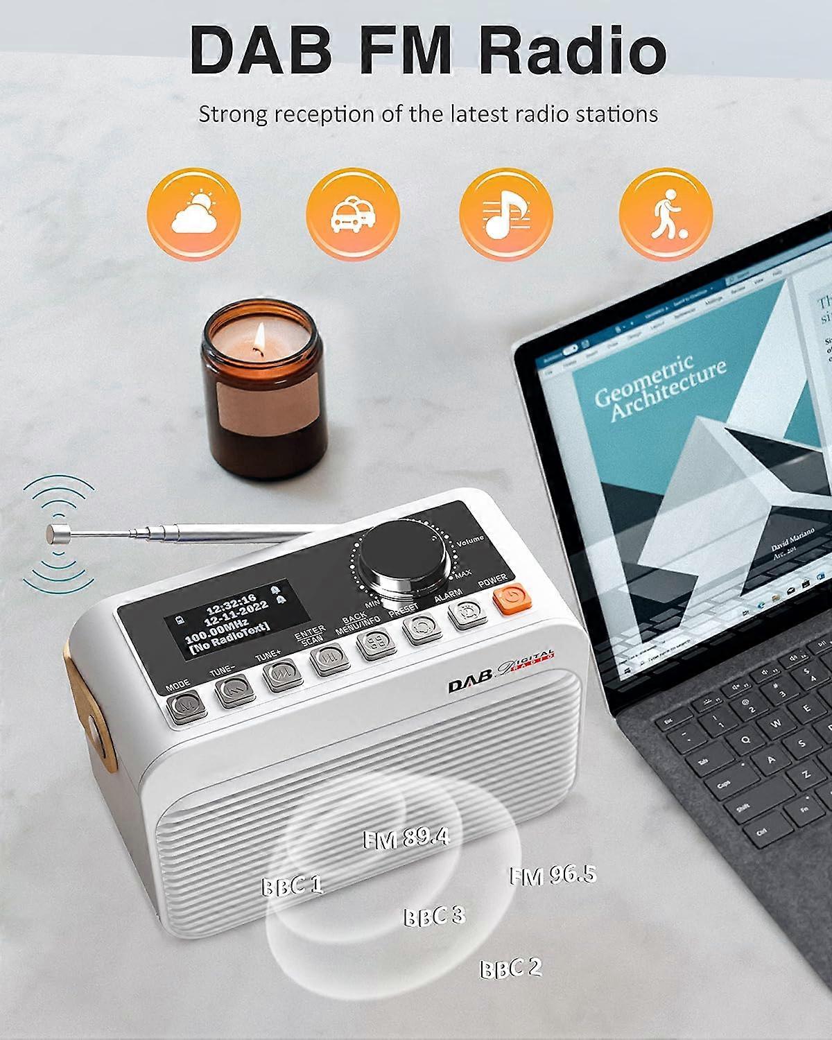 DAB/DAB+Digital Radio, DAB Radio with Bluetooth, Portable Mains and Battery Powered Rechargeable ...