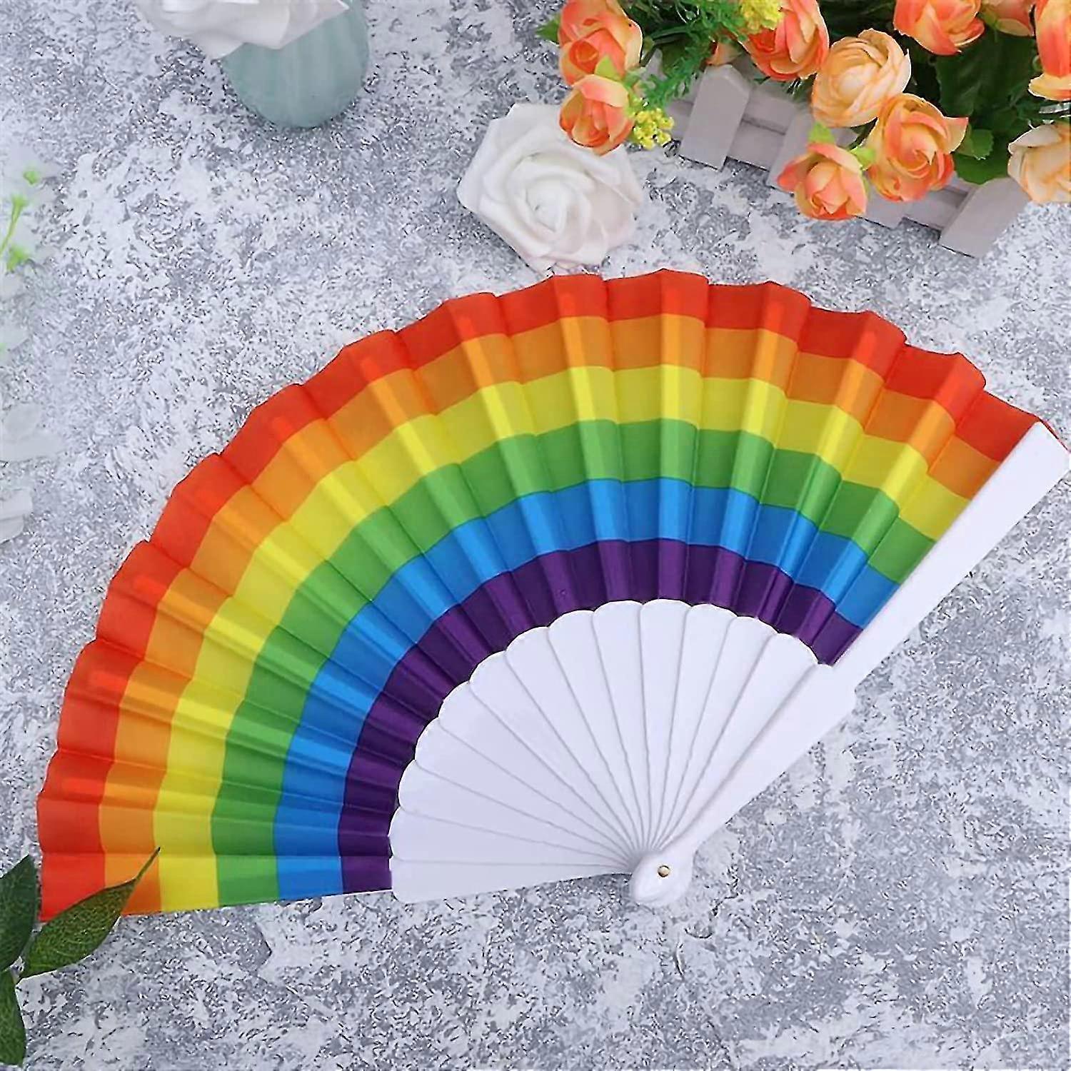 Rainbow Folding Fans, Hand Held Folding Pride Fan For Rainbow Pride ...