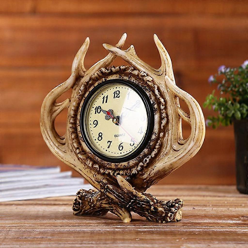 Vintage Resin Antler Alarm Clock Desk Table Clock for Home Bar Office ...