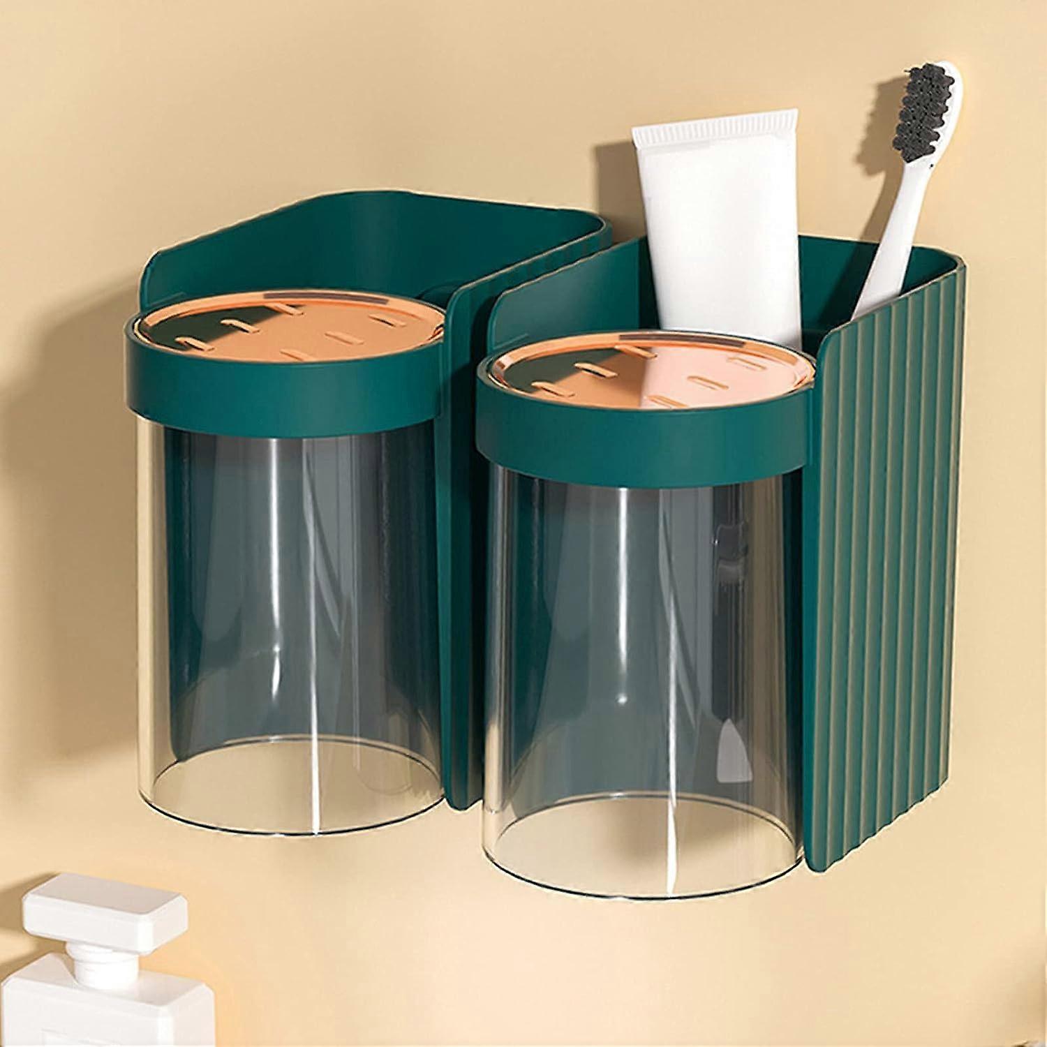 Toothbrush Holder with Cup, Wall-Mounted Magnetic Upside Down ...