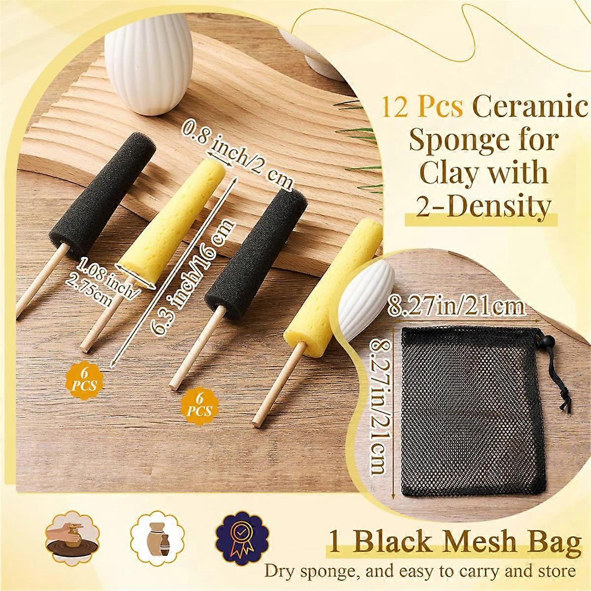 12 Pcs Pottery Sponge for Clay Pottery Sponges with 2-Density Sponge ...