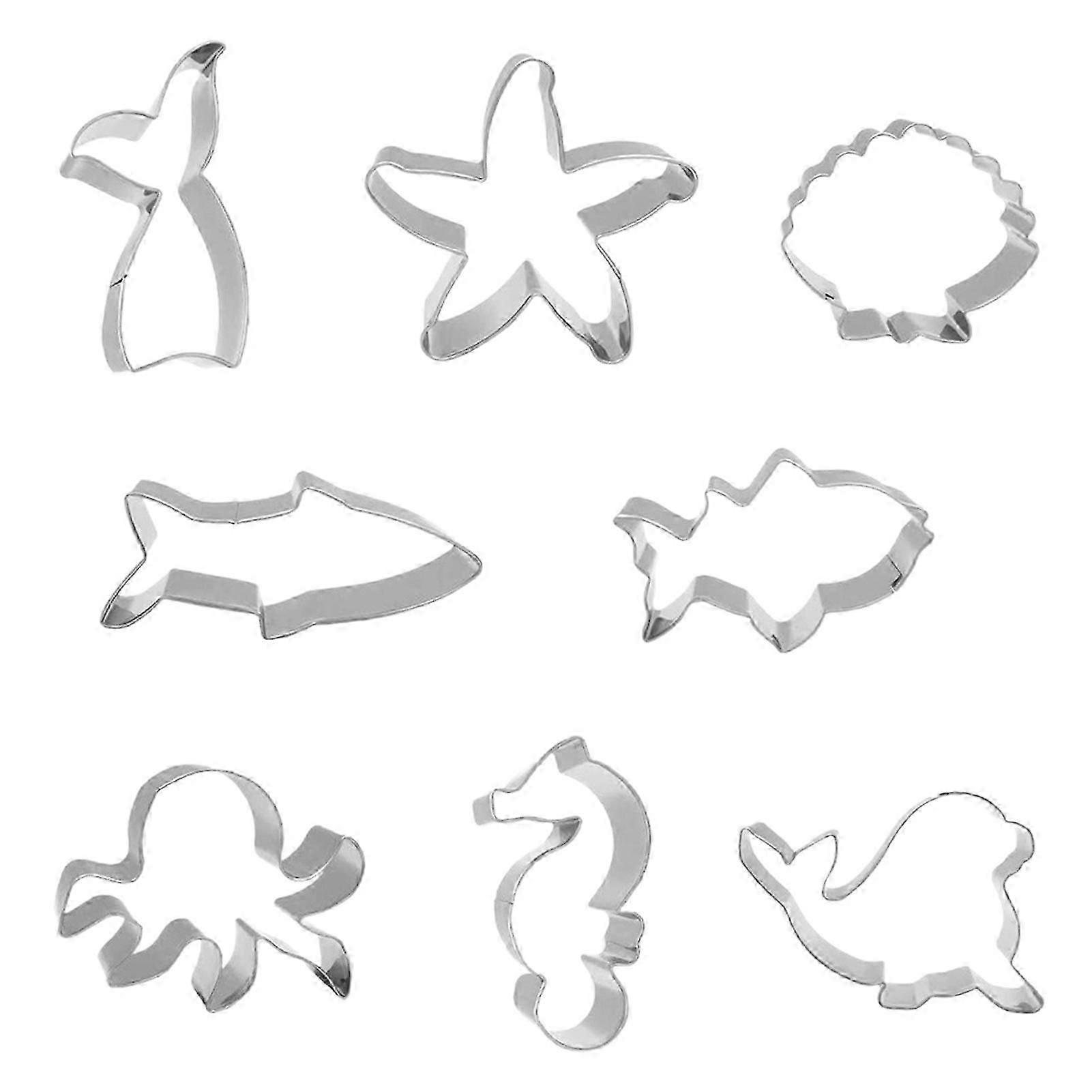 8Pcs Ocean Animal Cookie Cutters Mermaid Tail Starfish Seashell Shark ...