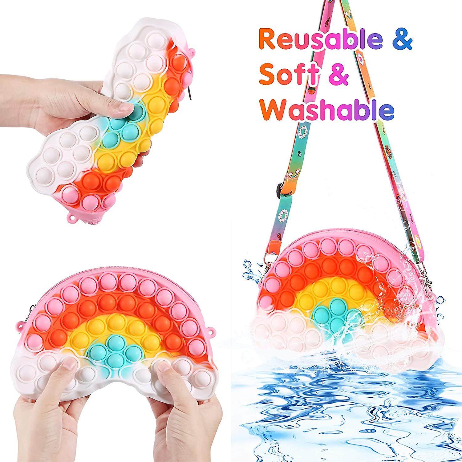 Pop Purse Fidget Toys Bag for Girls and Women, Rainbow Clouds Pop ...