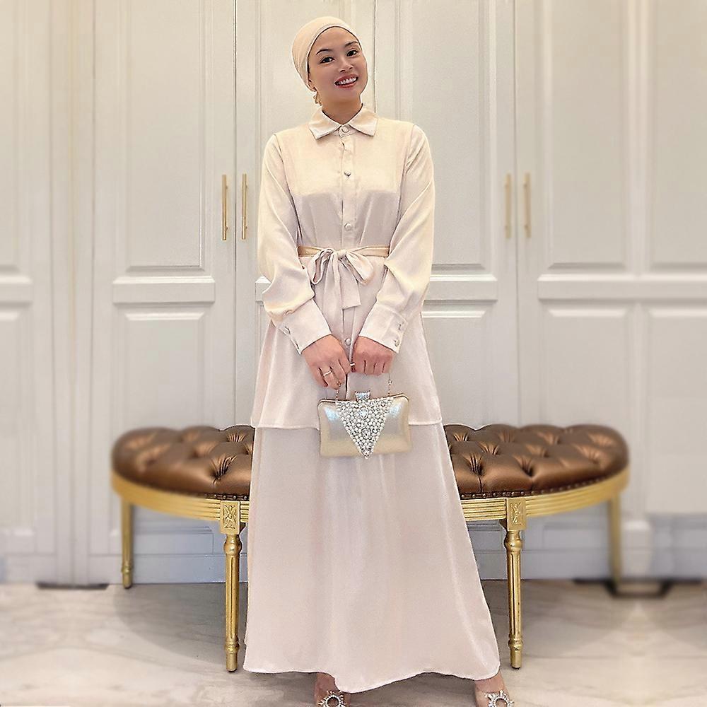 2 Piece Matching Outfit Muslim Sets Turkey Satin Abaya Dress Top ...