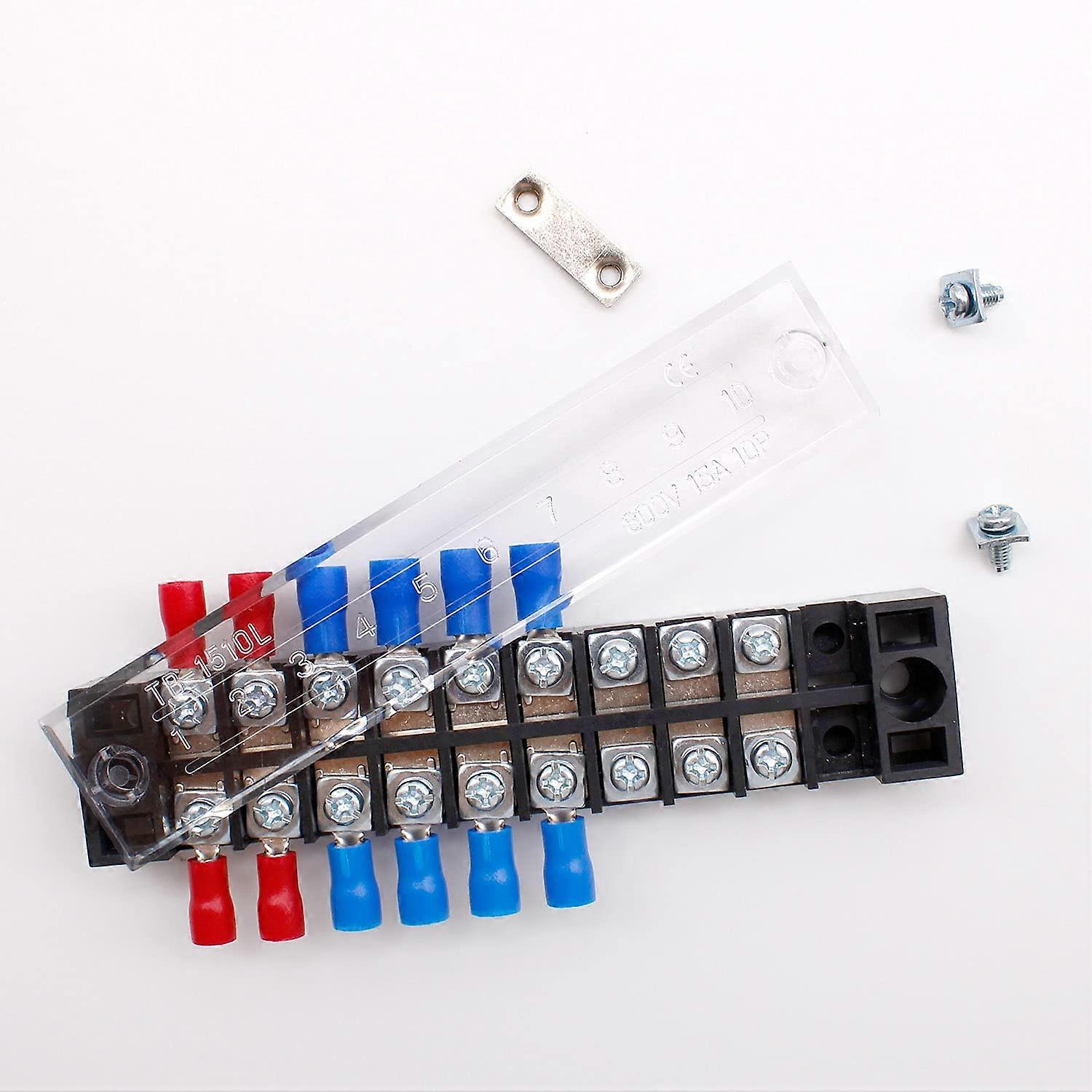 3 Pieces 10 Festival Terminal Block Set, 600V 15A Double Row Screw ...
