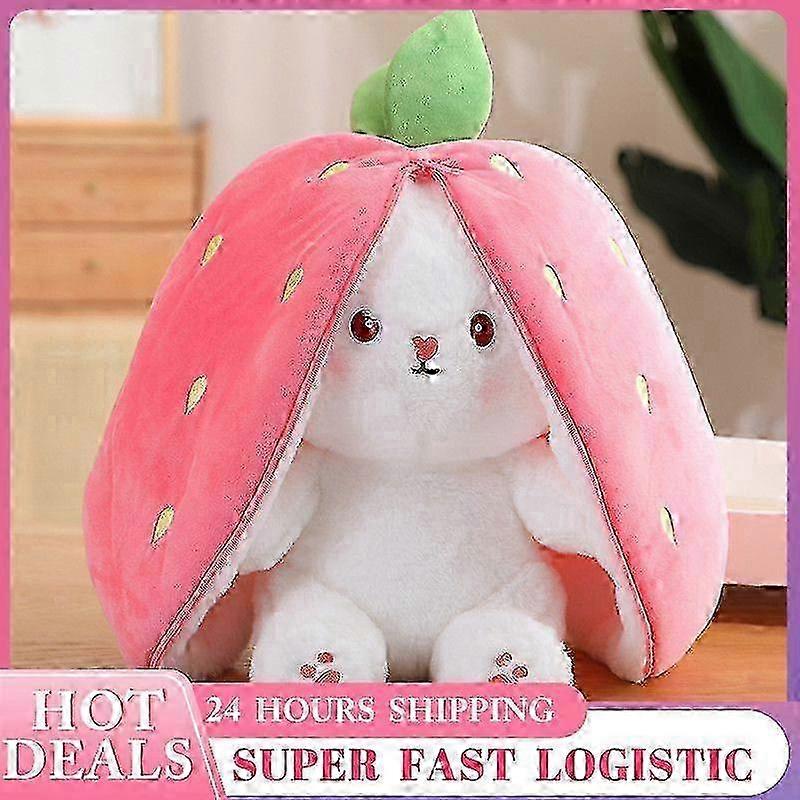 18/25/35CM Bunny Plush Toy Kawaii Carrot Strawberry Turn Into Rabbit ...