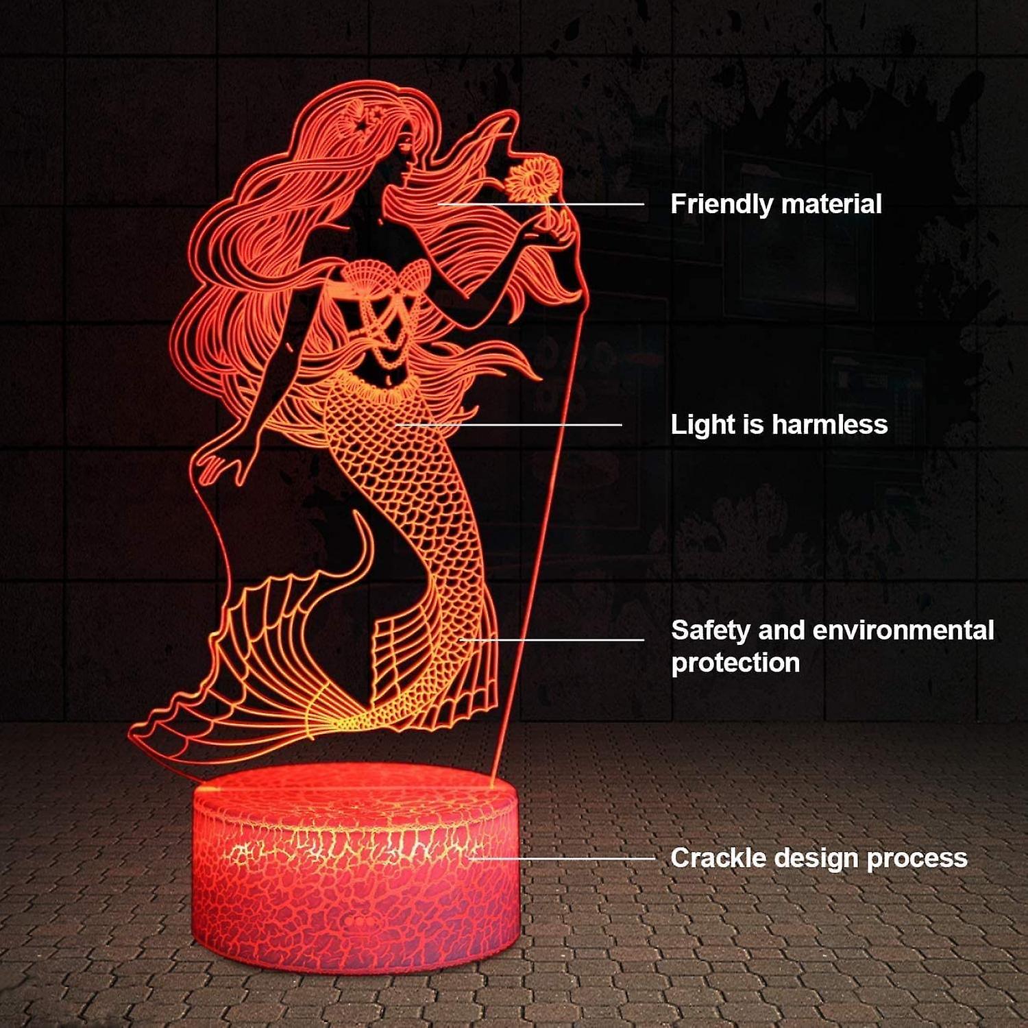 Justup Mermaid 3d Illusion Lamp For Girl Mermaid Lamp Christmas ...