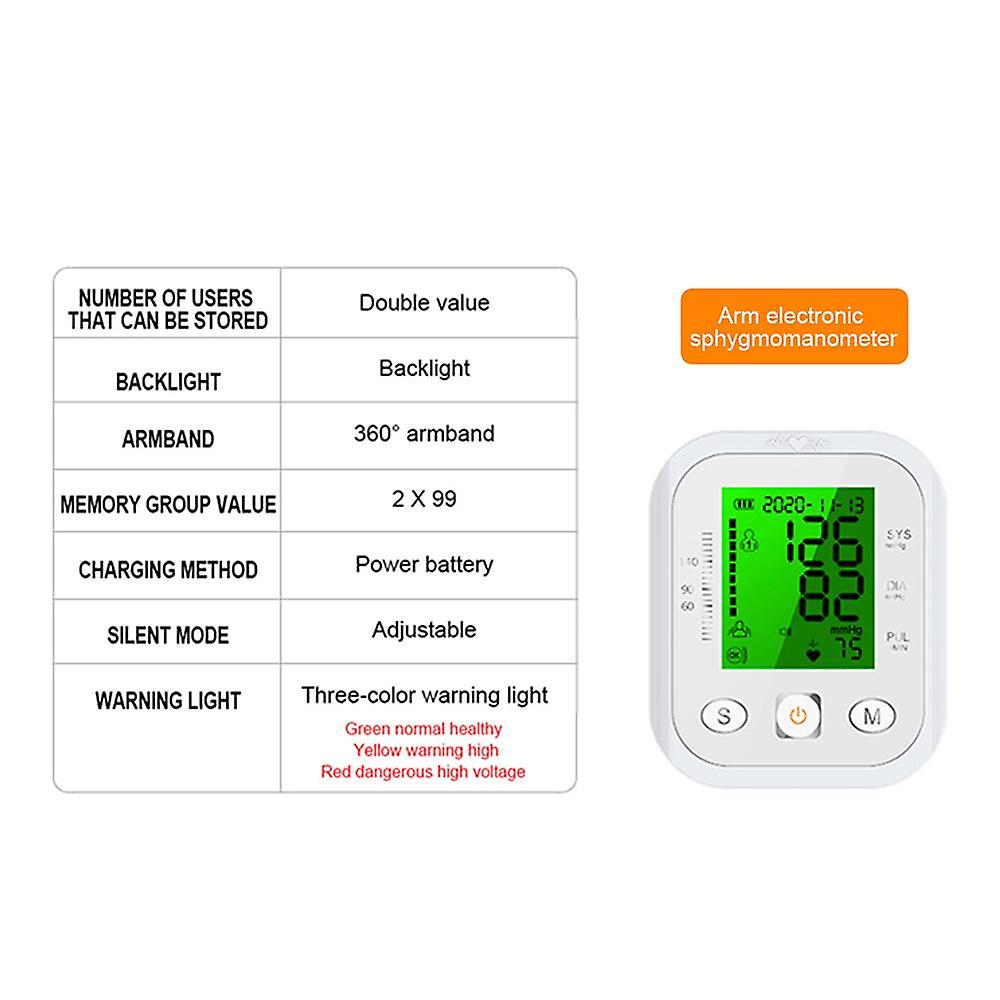 Upper arm sphygmomanometer lcd display tri-color lighting electronic automatic tonometer data ...