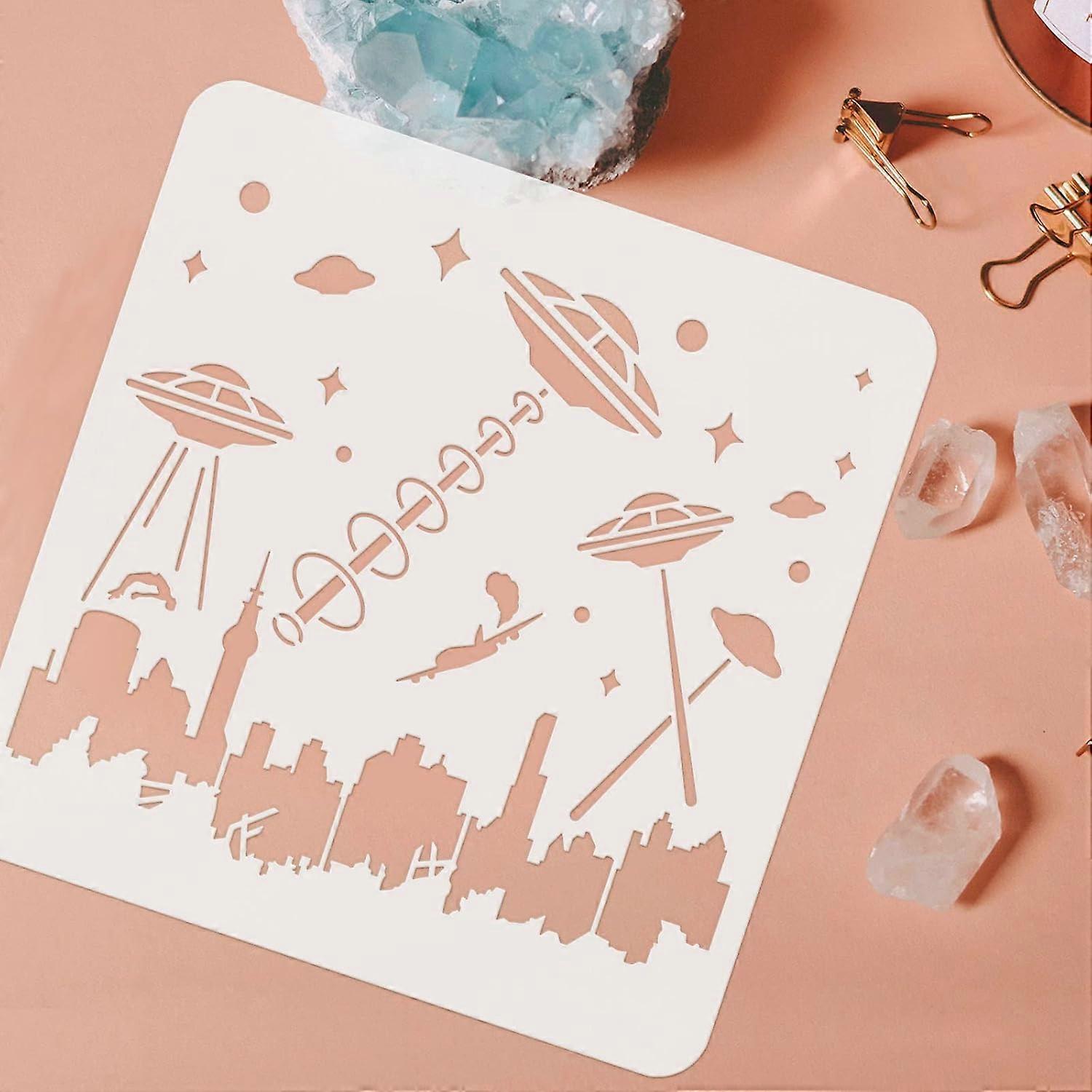 UFO Attack on City Stencil 11.8x11.8inch Alien Template Stencils UFO ...